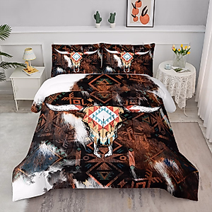 Axolotl Western Boho Bedding Set Queen,Highland Cow Comforter Southwestern Bedding Set,Boho Aztec Comforter Set Western Bedding Set,Cow Print Comforter for Kids Teens Adults,1 Quilt 2 Pillowcases