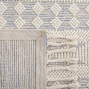 SAFAVIEH Natura Collection Accent Rug - 4' x 6', Ivory & Blue, Handmade Flat Weave Moroccan Boho Rustic Braided Tassel Wool, Ideal for High Traffic Areas in Entryway, Living Room, Bedroom (NAT309A)