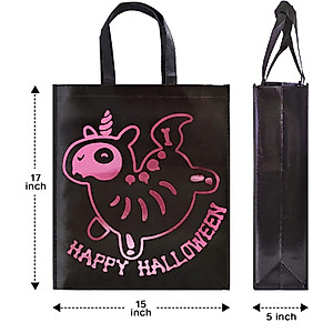 JOYIN 12 Pcs Halloween Treat Tote Bags in 6 Metal Shining Skeleton Design, 17" Large Reflective Halloween Character Trick or Treat Bags, Halloween Goodie Gift Candy Bags Halloween Party Favor Party Supplies