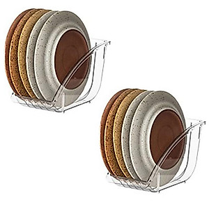Typutomi 2PCS Dinner Plate Holder, Plastic Kitchen Cabinet Organizer for Dishes Vertical Bowl Plates Lid Holder Cutlery Storage Rack for Kitchen Countertop(Transparent)