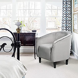 Yaheetech Living Room Chair, Velvet Accent Chair Upholstered Barrel Chair Sitting Chair with Armrest and Low Back for Living Room Bedroom, Grey