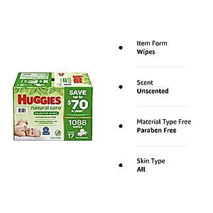 Huggies Sensitive Wipes Fragrance Free, 17 Flip-Top Packs, 64 ct, 1088 Wipes