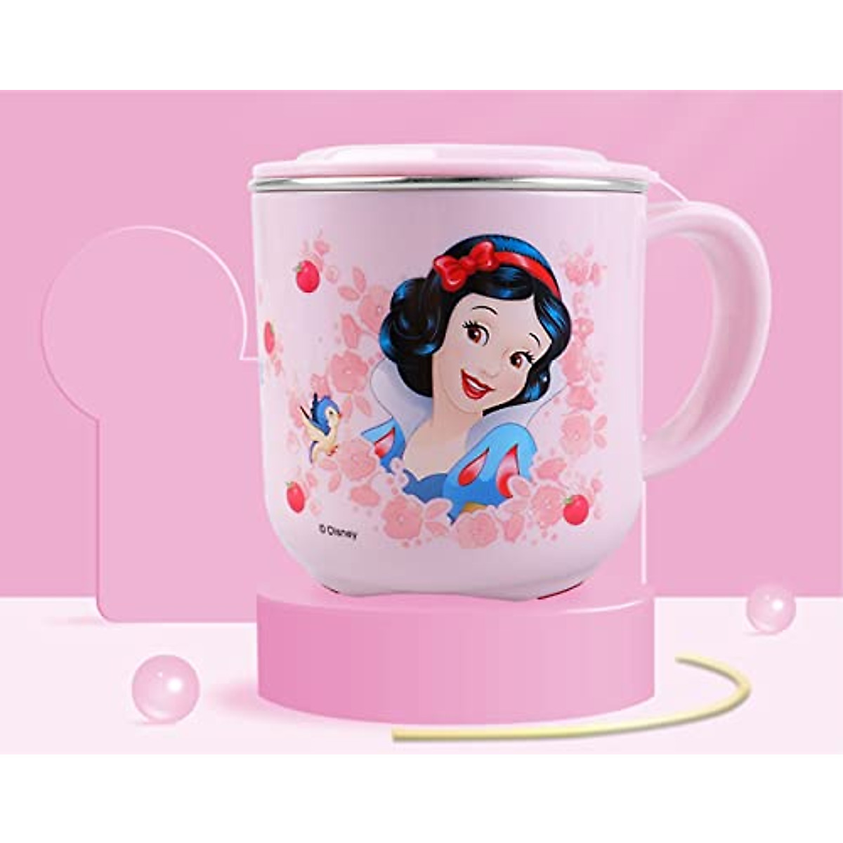 Everyday Delights Disney Princess Snow White Durable ABS Stainless Steel Cup with Lid, 250ml Pink
