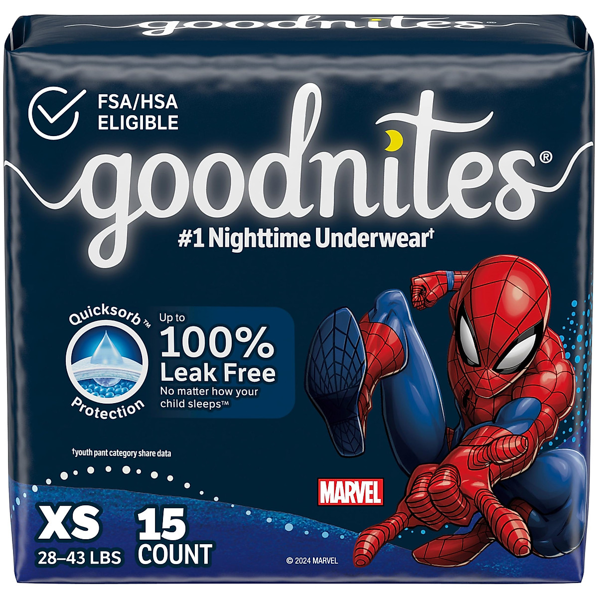 Goodnites Boys' Nighttime Bedwetting Underwear, Size Extra Small (28-43 lbs), 15 Ct, Packaging May Vary