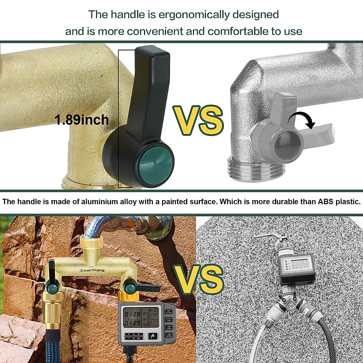 ZaakWang Brass Garden Hose Splitter, 3/4" 3 Way Tap Splitter,Hose Tap Splitter Connection with 3 Individual On/Off Valve and Extended Handle, Hose Pipe Tap Splitter for Garden Outdoor Home