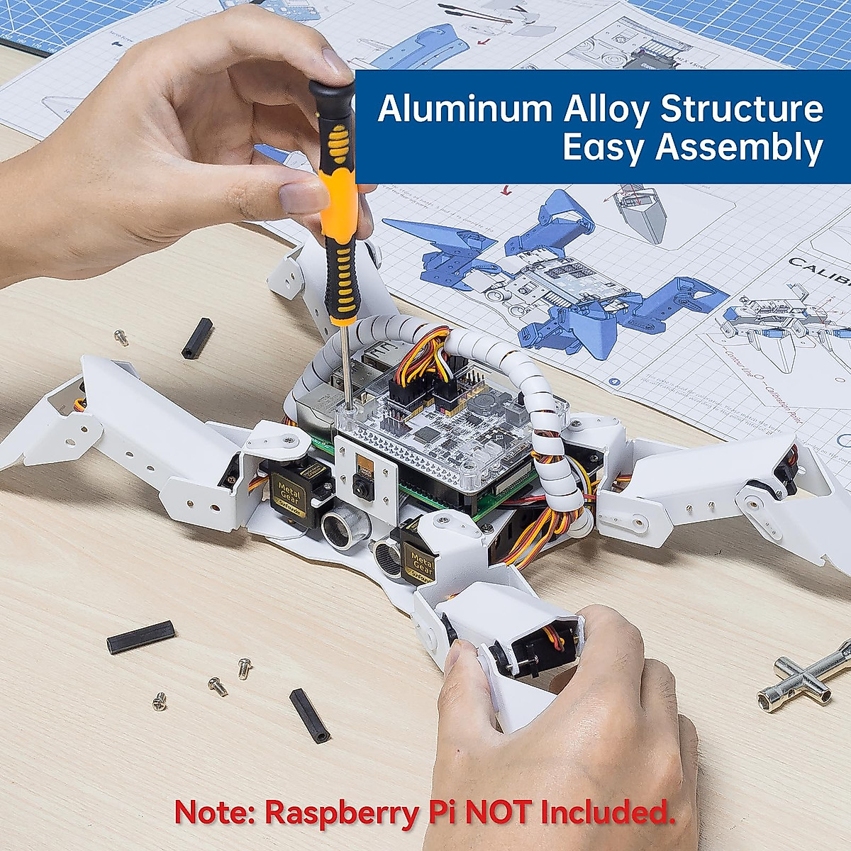 SunFounder PiCrawler AI Robot kit for Raspberry Pi, Robot HAT, Camera Module, Multi-Function DIY Bionic Robots for Students and Adults, Batteries Included (Raspberry Pi NOT Included)