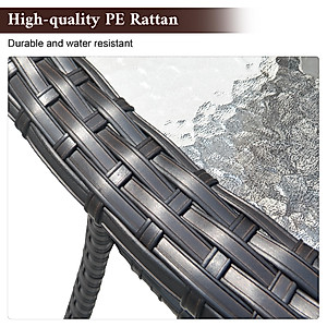 ovios Patio Coffee Table Outdoor Rattan Wicker Side Table with Glass Top, All Weather Outdoor Table End Table for Proch Balcony Backyard Deck, Square, Brown Wicker