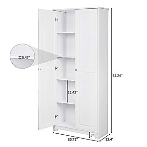 VINGLI White Pantry Cabinet, Tall Kitchen Pantry Storage Cabinet, Freestanding Pantry Cupboard, 2 Door Pantry for Laundry Room, Kitchen, Apartment