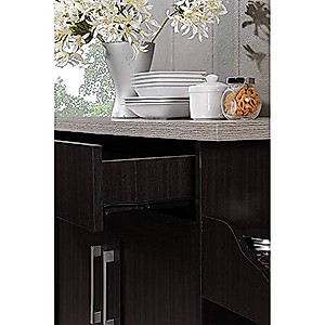 Hodedah Kitchen Island with Spice Rack, Towel Rack & Drawer, Chocolate with Grey Top