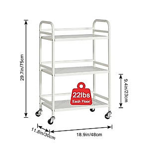 HDANI 3 Tier Rolling Cart,Heavy Duty Multifunctional Metal Frame-Supports 22 Lbs Per Tier,Rolling Cart with 2 Lockable Wheels for Office,Home,Bedroom,Kitchen,Bathroom (White)…