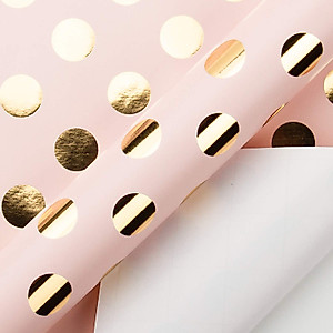 RUSPEPA Wrapping Paper Roll - Gold Foil Dots Baby Pink Background Design for Wedding, Birthday, Shower, Congrats, and Holiday - 30 inches x 32.8 feet