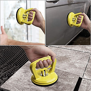 FCHO Glass Suction Cup Heavy Duty Aluminum Vacuum Plate Puller Handle Holder Hooks Duty Galss Lifting/Tile Suction Cup Lifter/Moving Glass/Pad for Lifting (Yellow, 2Pack)