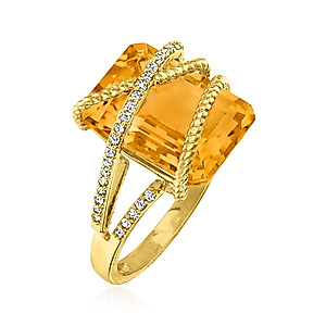 Ross-Simons 7.00 Carat Citrine and .15 ct. t.w. Diamond Ring in 14kt Yellow Gold. Size 6