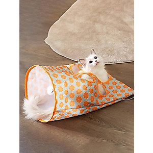 Cat Tunnel Bags for Indoor Cats, 2024 New Cat Self Interactive Toys, Crinkle Paper Collapsible Interactive Pet Cat Tubes with Plush Ball,Orange
