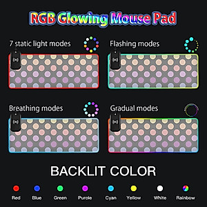 Polka Dot Wireless Charging Mouse Pad for Mobile Phone Extra Large Gaming Mousepad with 13 Lighting Modes Keyboard Mat for Office Home Gaming MacBook PC Laptop Desk