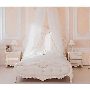 ADESIGNSTORE White Princess canopy with two tulle 9" pom poms set - Baby Crib Bed Mosquito net Reading Nook - Princess House Castle Bed Hanging Sheer Canopy 10 Layers