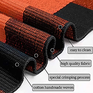 SEEKSEE Cotton Buffalo Plaid Rug 27.5"x43" Orange and Black Hand Woven Checked Rug Washable Doormats Indoor Outdoor Rugs for Layered Front Door Mats, Porch, Kitchen, Farmhouse, Entryway