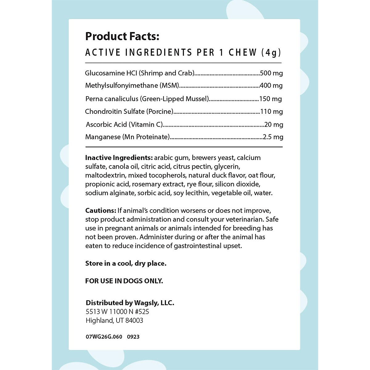 Wagsly Bones Hip & Joint Supplement for Dogs - Glucosamine, MSM, Green-Lipped Mussel - Arthritis Relief & Mobility Support - Vitamin C Immune Boost - Natural Duck Flavor - 60 Count