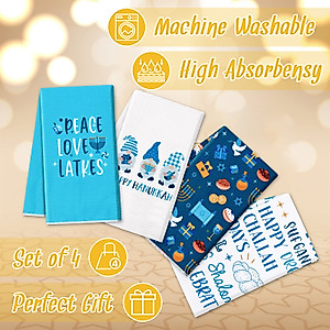 Hanukkah Kitchen Towels Chanukah Decorative Dish Towels Hanukkah Gnome Drying Cloth Tea Towels for Challah Days Kitchen Cooking Baking Holiday Decorations, Housewarming Presents Set of 4