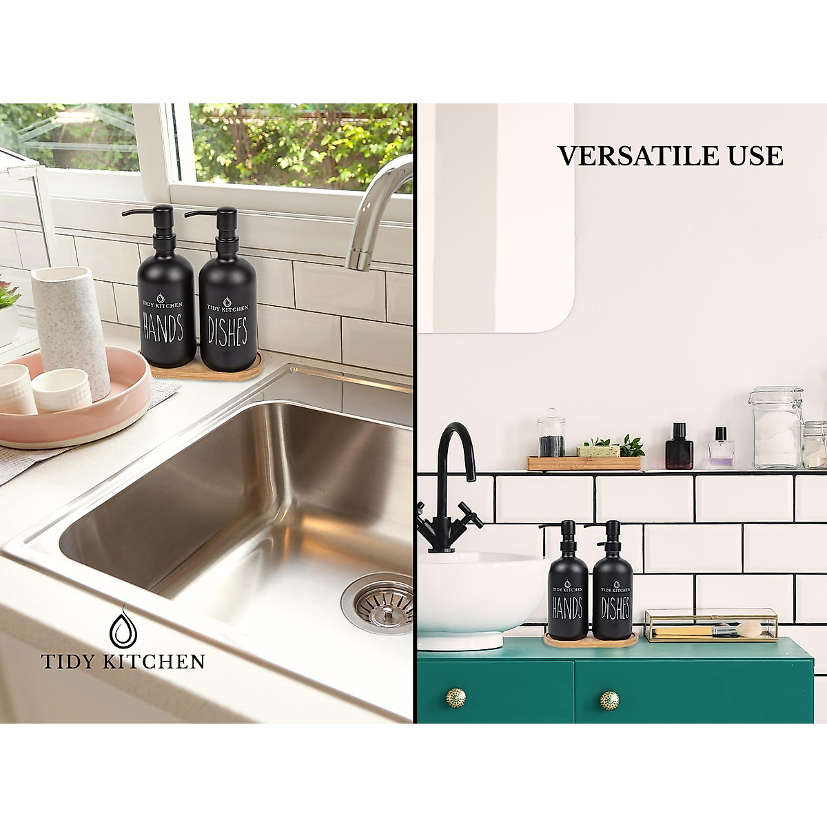 TIDY KITCHEN Premium Glass Soap Dispenser with Stainless Steel Pump, Sleek Design, Durable for Liquid Dish and Handwashing