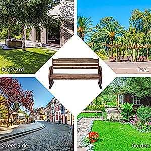 Kinlife Outdoor Bench Porch Bench 2-Person Wooden Wagon Wheel Garden Bench, Wagon Slatted Seat with Backrest for Backyard, Patio, Garden