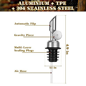 Luismia 6 PCS Liquor Bottle Pourers, Weighted Stainless Steel Pourer Spouts, Auto Flip Olive Oil Dispenser Spout, Balsamic Vinegar Pour Spouts, Alcohol Pourer Spouts, Liquor Pour Spout, Silver