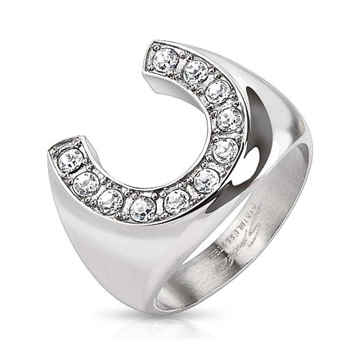 Covet Jewelry Horseshoe with Gemmed Rim Cast Ring Stainless Steel (Width: 0.63" (16mm), Ring Size: 13)