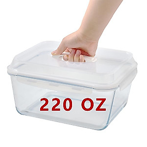 PandPot XXXXX-Large Glass Handy Container with Locking Lid 220OZ BPA Free Borosilicate Glass Family Size Party Size Extra Large Glass Locking Lid Bakeware Baking Dish with Airtight Lid with Handle