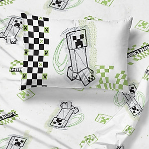 Jay Franco Minecraft Creeper Full Size Sheet Set - Super Soft 4 Piece Kids Bedding Set - Microfiber Sheets Includes Reversible Pillow Covers