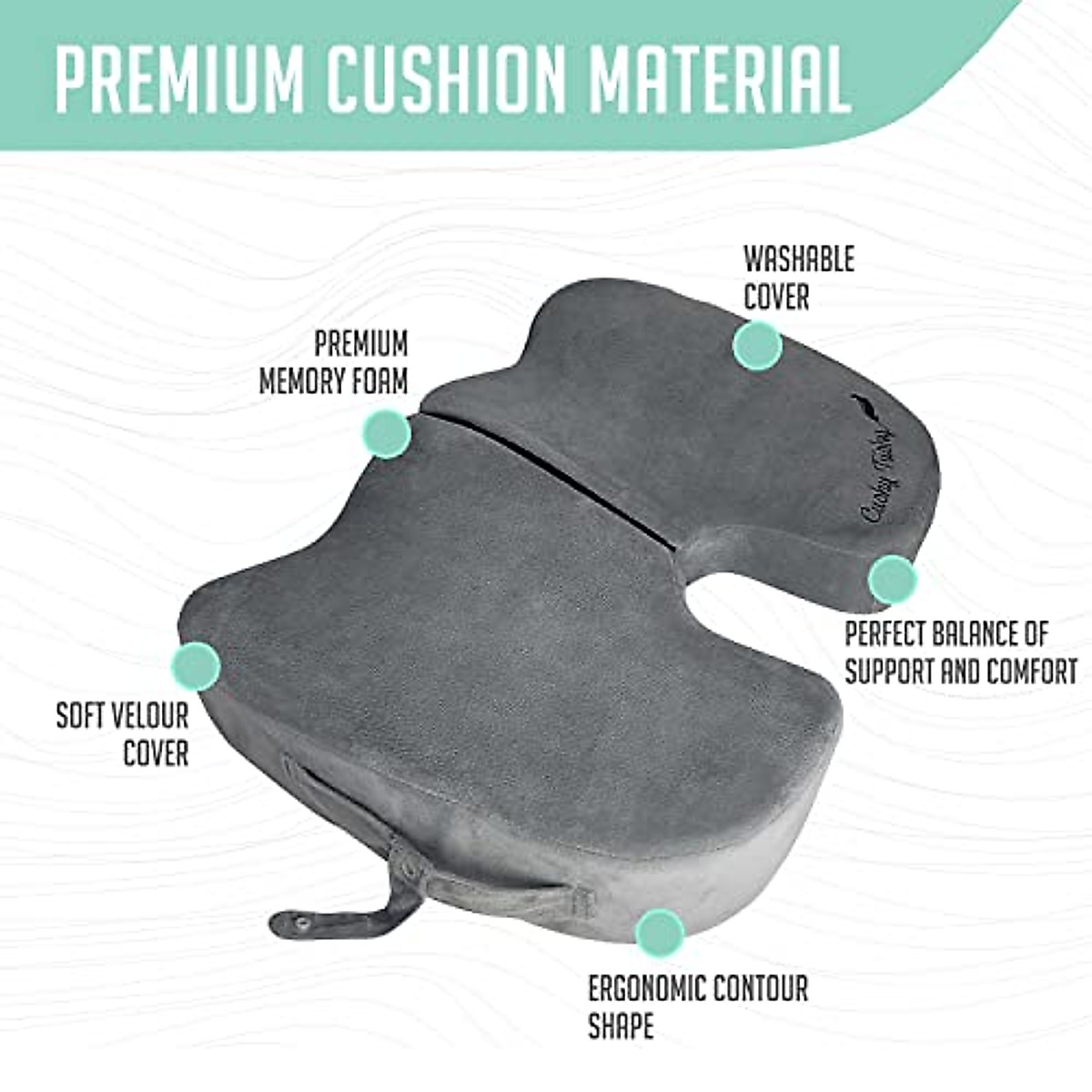 Cushy Tushy Premium Foldable Travel Seat Cushion - for Relief of Lower Back, Sciatic, Butt and Tailbone Pain - for Home & Office Use, Perfect for Travel or Driving - Coccyx Seat Cushion