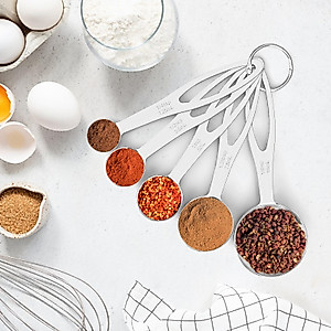 5pcs Measuring Spoon Set, Heavy Duty Stainless Steel Measuring Spoons for Cooking Baking, Tablespoon Teaspoon for Dry or Liquid Ingredients, Fits in Spice Jar, 1/4 1/2 1 tsp, 1/2 1 tbsp