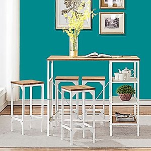 O&K FURNITURE Small 5-Piece Dining Room Bar Table Set, Modern Industrial Bistro Restaurant Dining Table and Stool Set, Home Kitchen Furniture, Oak Finish