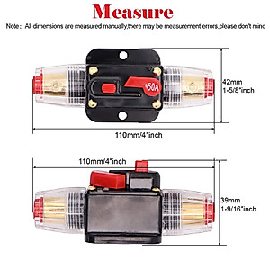 2 Piece 50A Circuit Breaker 12V with Manual Reset,50 amp Inline Fuse 0-8 Gauge for Car Audio Marine Boat Stereo Switch Inverter Replace Fuses