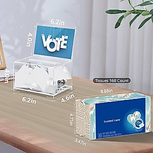 KYODOLED Clear Donation Box with Lock,Ballot Box with Sign Holder,Suggestion Box Storage Container for Voting, Raffle Box,Tip Jar 6.2" x 4.6" x 4.0"
