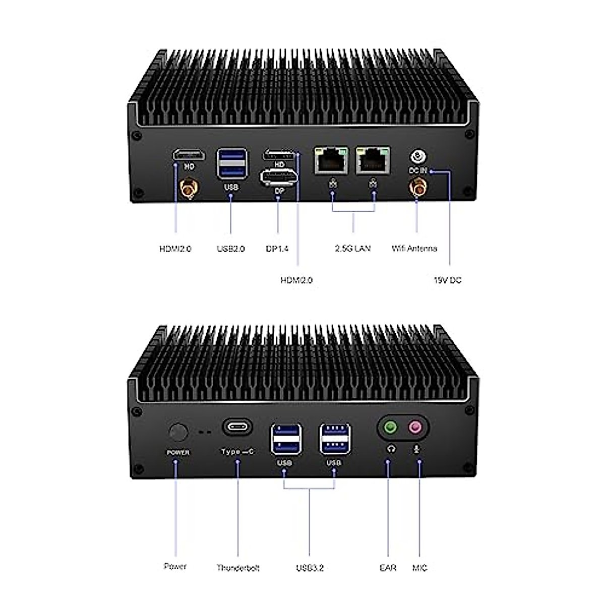 Mini PC Fanless，Intel 12th Core i7-1255U,10cores 12Threads, Slient Mini Desktop Computer 16G DDR4 1TB NVME SSD WiFi 6 BT 5.0, Dual 2.5G Ethernet,Build in Thunderbolt 4 and 4x4K Output