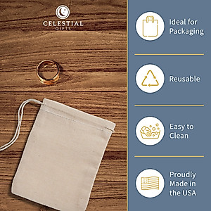 Celestial Gifts Muslin Bags with Drawstring 500 pcs - 3 x 5 100% Cotton - Made in USA - Canvas Bags Bulk, Small Drawstring Bags, Reusable Tea Bags, Jewelry Bags (Natural Hem and Drawstring)