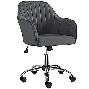 Yaheetech Modern Velvet Desk Chair Soft Height-Adjustable Swivel Computer Chair for Makeup Room Living Room Bedroom Soft Upholstered Office Chair Gray