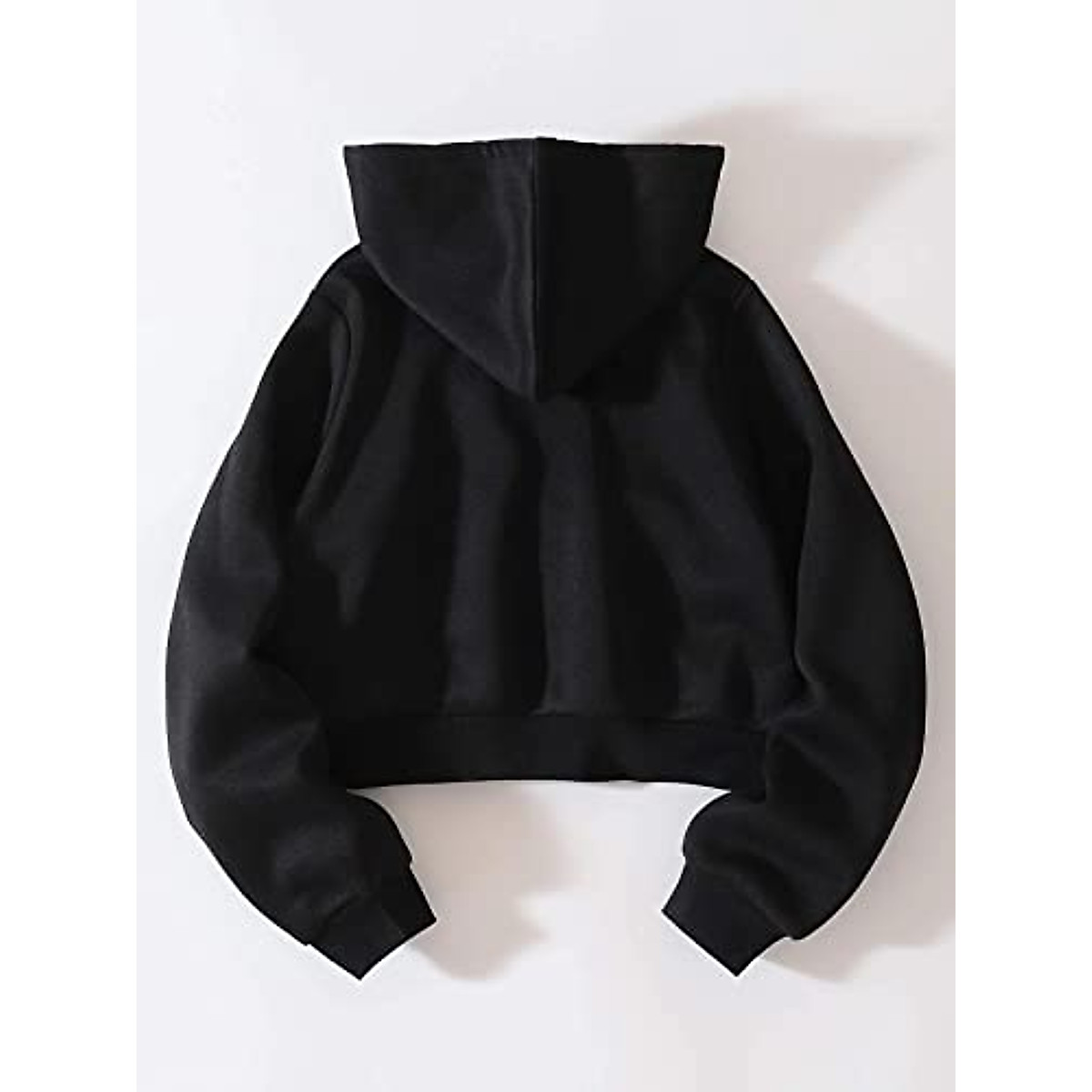 LOFAAC Women Fleece Full Zip Up Cropped Hoodie Sweatshirt 90s Long Sleeve Drawstring Hooded Crop Jacket Top(L,US,Women,Black)