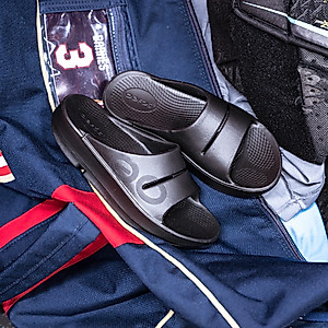 OOFOS OOahh Sport Slide Sandal, Matte Black - Men’s Size 13, Women’s Size 15 - Lightweight Recovery Footwear - Reduces Stress on Feet, Joints & Back - Machine Washable - Hand-Painted Graphics