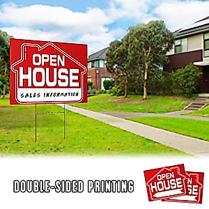 Open House Signs (5 Pack), 16" x 12" Double-Sided Yard Signs with Metal H Stakes，Open House Real Estate Signs, Property Sale Directional Arrows Signs,WEATHER-PROOF ((5 Pack))