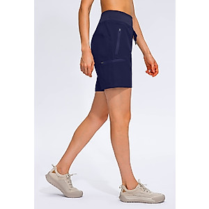 Obla Women's Hiking Cargo Shorts Zipper Pockets Soft High Waisted Quick Dry 7 Inch Long Shorts for Women Golf Athletic Summer (Navy_XL)