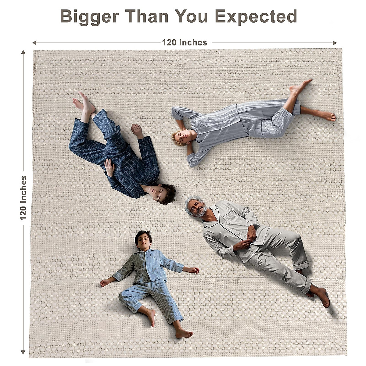 PHF 100% Cotton Waffle Blanket Oversized King 120"x120", Lightweight Breathable Extra Large 10'x10' Blankets for Bed, Giant Big Luxury Aesthetic Woven Bedding for Home Decor, Oatmeal