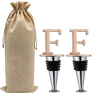 Wine and Beverage Bottle Stopper Christmas Initial letter Wine Stoppers Christmas Decorative Creative Kitchen Bar Wedding Birthday Party Favor Wine Lover Gift (Rose Gold-F)