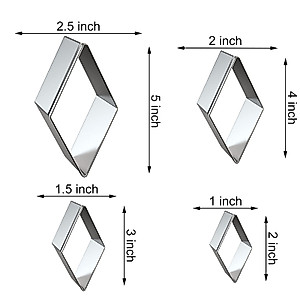 Rhombus Diamond Cookie Cutter Set Assorted Sizes Large Small Mini - 5 Inch, 4 Inch, 3 Inch, 2 Inch - 4 Piece - Stainelss Steel
