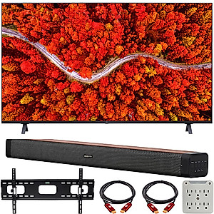 LG 65UP8000PUA 65UP8000PUR 65 Inch Series 4K Smart UHD TV Bundle with Deco Home 60W 2.0 Channel Soundbar, 37-100 inch TV Wall Mount Bracket Bundle and 6-Outlet Surge Adapter