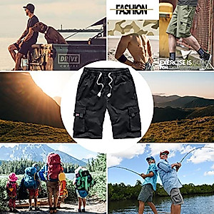 APTRO Men's Elastic Waistband Cotton Cargo Shorts Relaxed Fit Summer Casual Shorts A901 Black 1X
