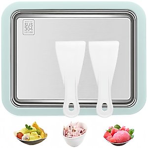 XTQINJIN Rolled Ice Cream Maker,Food Grade Stainless Steel Household Ice Cream Pan,Homemade DIY Ice Cream,Smoothies, Frozen Yogurt Rolls, Ideal for Family Hands-on Activities (Light Green)