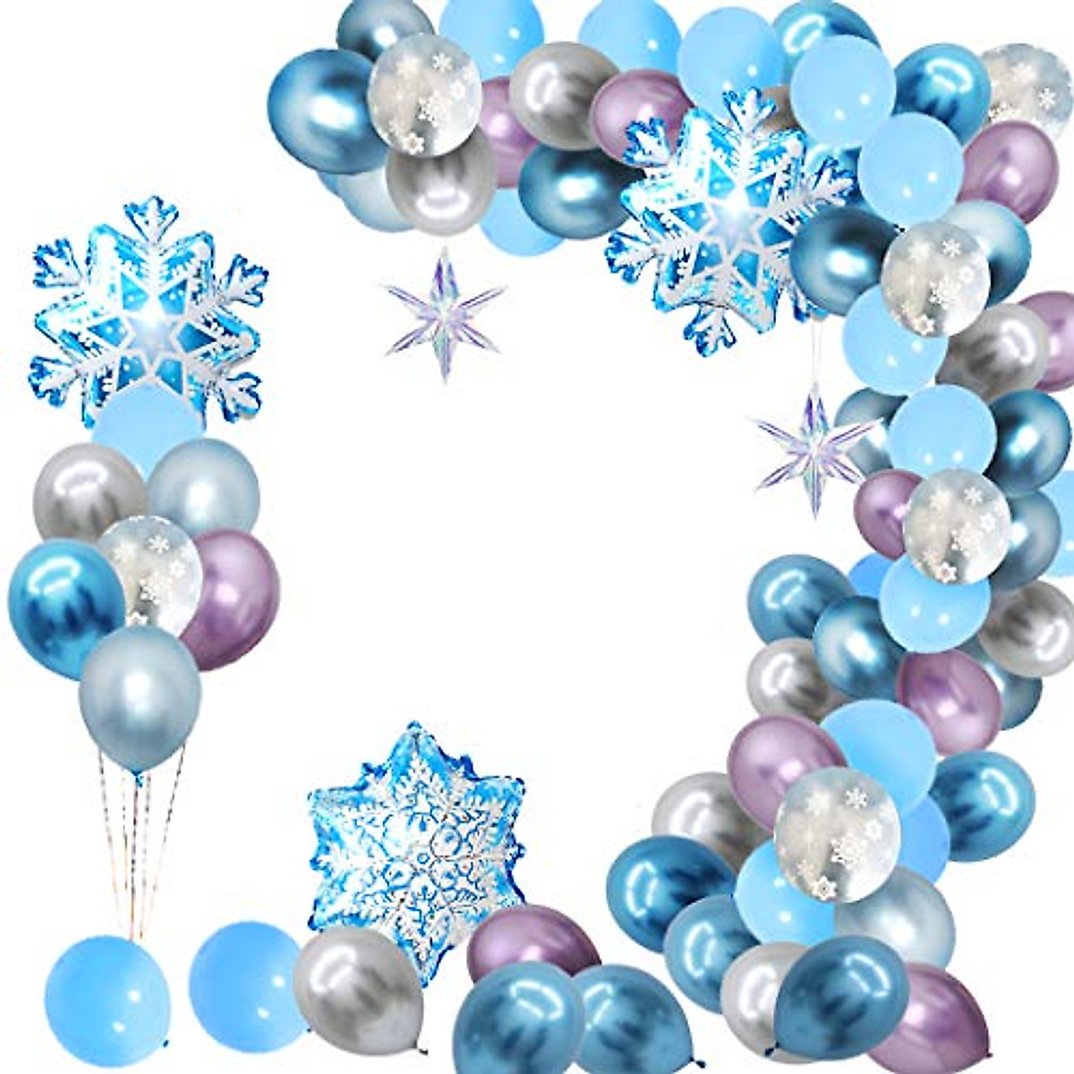 Finypa Snowflake Balloon Garland Arch kit 90pcs Snowflake Balloons for Winter Wonderland, Holiday, Christmas, Baby Shower, Snow Princess Birthday Party Decorations Garland Balloon with Purple White