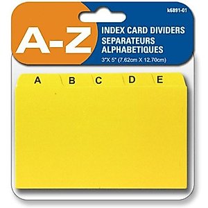 Index Card DIVIDERS A - Z, 3 X 5" , Seperate Cards for Each Alphabet