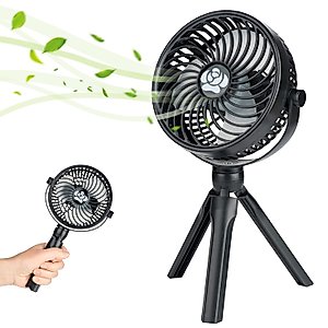 Rechargeable Small Desk Fan, Battery Powered Table Fan with Flexible Tripod, Handheld Personal mini Fan, 3 Speeds 360° Rotation 5 Inch Portable USB Fan Quiet For Bedroom Office Desktop Travel(Black)
